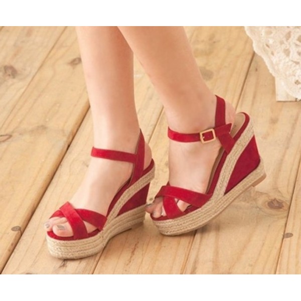 Sandales à talons compensés, rouges, Yara, petites pointures femmes