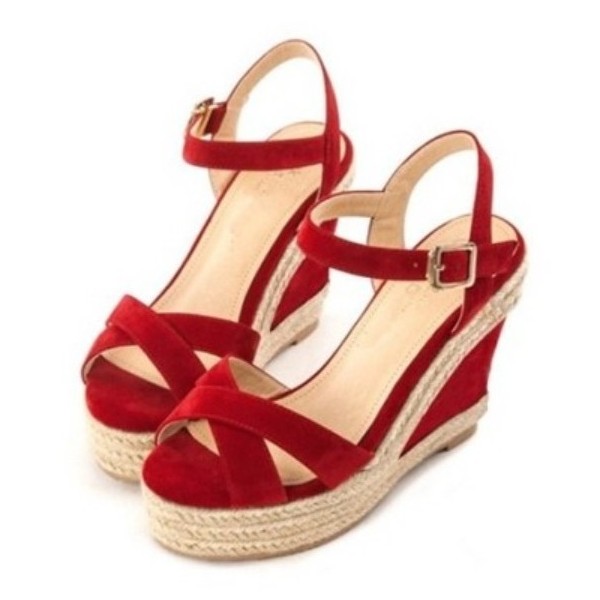 Sandales à talons compensés, rouges, Yara, petites pointures femmes