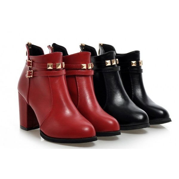 Bottines, aspect cuir mate, petites pointures, rouges, Nina