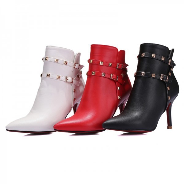 Bottines, aspect cuir mate, talon 8,5 cm, petites pointures, rouges, Gloria