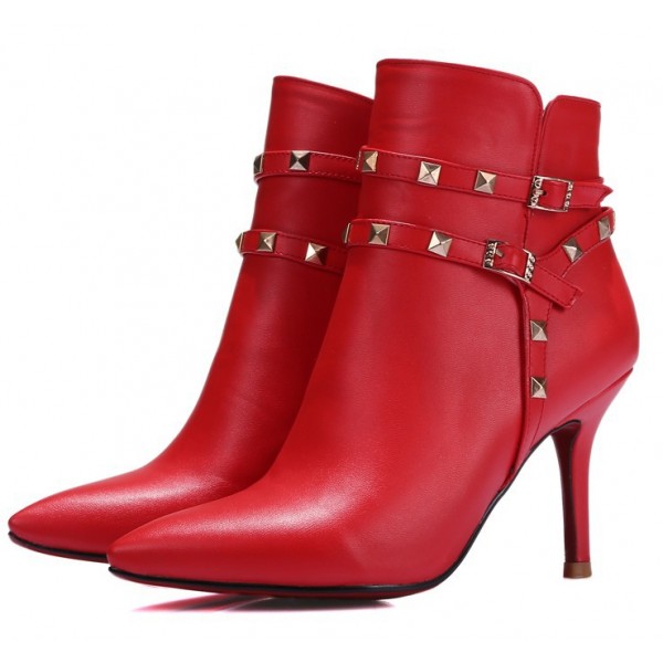 Bottines, aspect cuir mate, talon 8,5 cm, petites pointures, rouges, Gloria