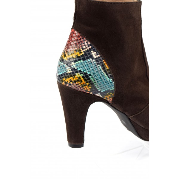 Bottines Fantaisie, cuir daim avec cuir python, Brenda Zaro, marrons, Lady