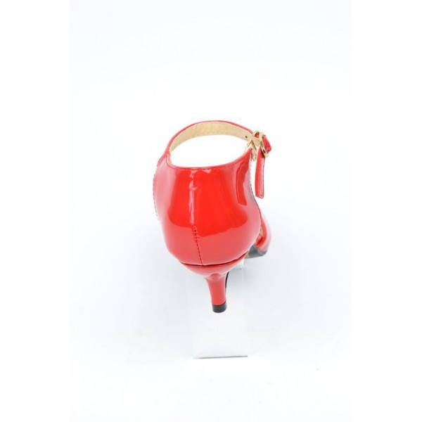 Escarpins petites pointures,vernis, brides, talons 5 cm, rouges, Shada
