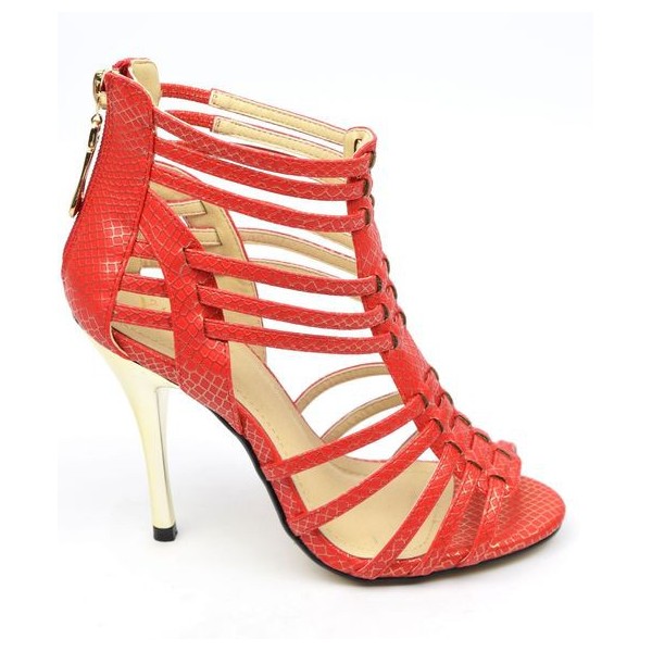 Sandales, aspect serpent, rouges, Carola, petites pointures, femmes