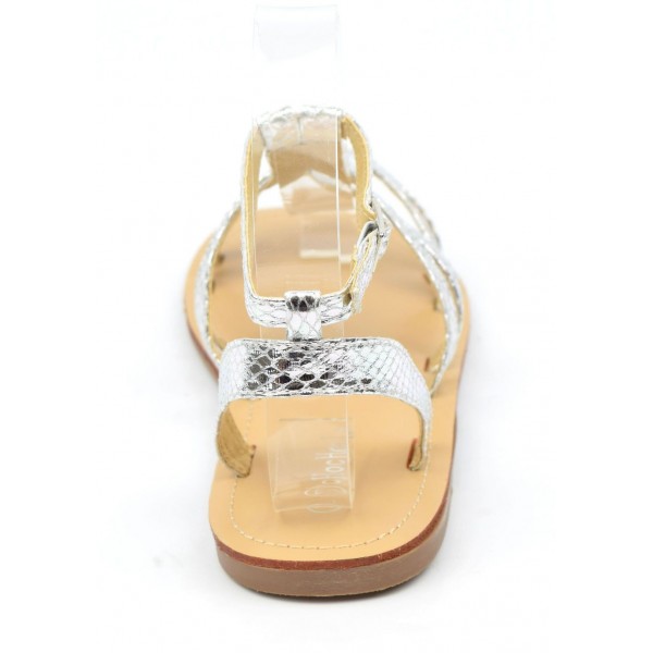 Sandales plates, aspect serpent argent, femmes petites pointures, Fiby