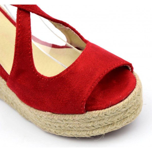 Sandales brides croisées, rouges, Bella, petites pointures femmes