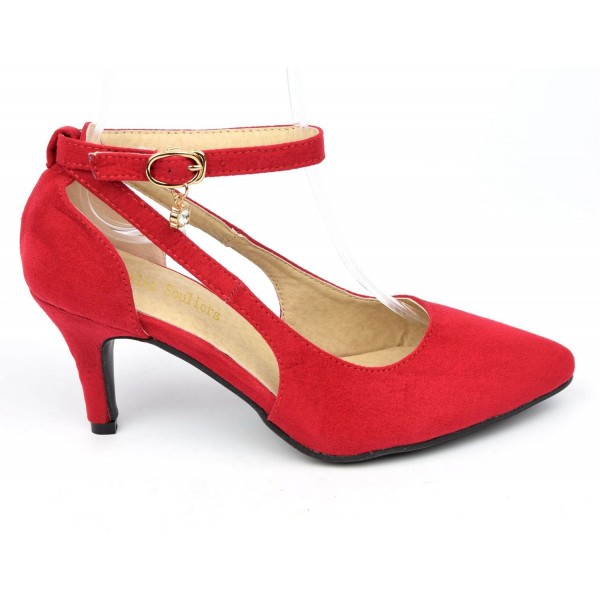 Escarpins mi-saison, petites pointures, aspect daim, talon 7 cm, rouges ...