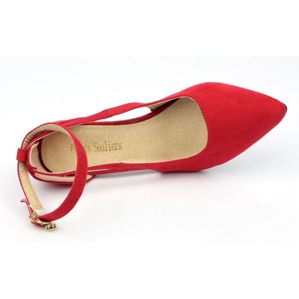 Escarpins mi-saison, petites pointures, aspect daim, talon 7 cm, rouges ...