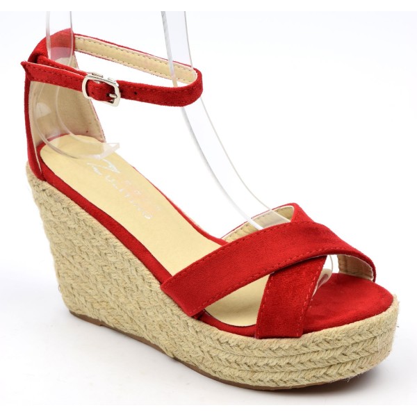 Sandales compensées aspect daim, rouges, Maisie, femmes petites pointures.