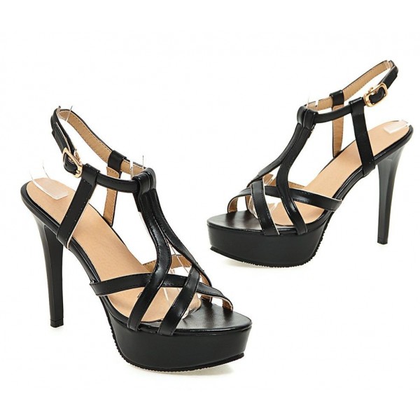 Sandales, très hauts talons, noires, aspect cuir mate, Janika