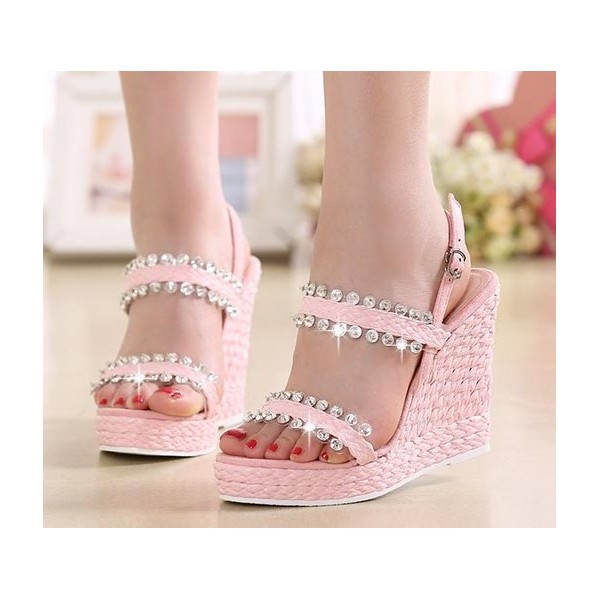 Sandales compensées, roses, femmes petites pointures, Irena