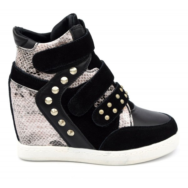 Keilsneaker, Wildleder, schwarz, Schlange, Keya, Damen kleine Größen