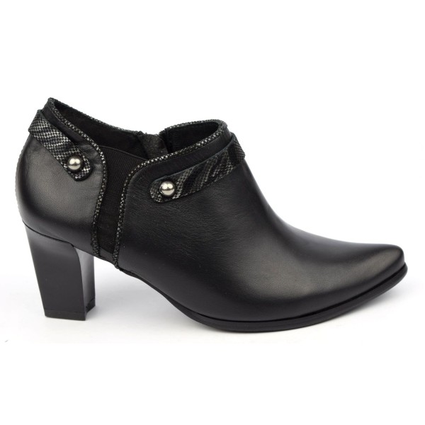 Bottines low boots, cuir mate noires, talon 6 cm, J.Metayer, Faocal ...