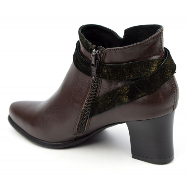 Bottines low boots, cuir mate, marron fonçé, talon 5,5 cm, J.Metayer ...