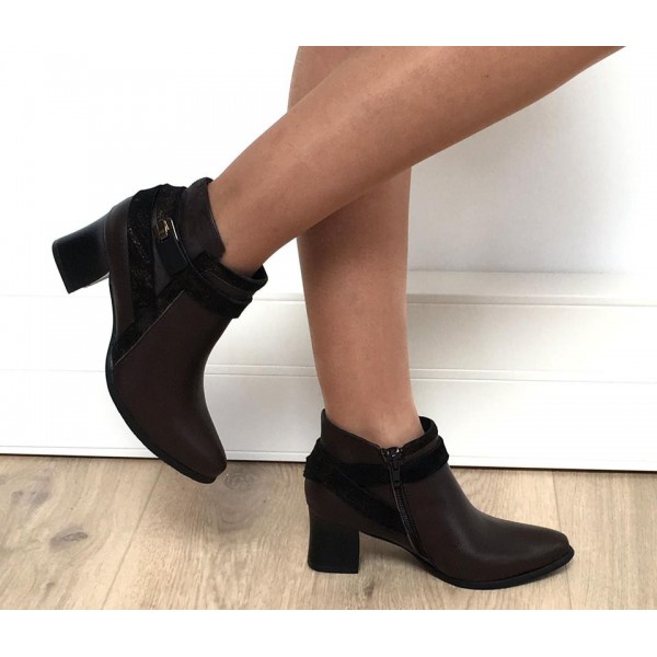 Bottines low boots, cuir mate, marron fonçé, talon 5,5 cm, J.Metayer ...