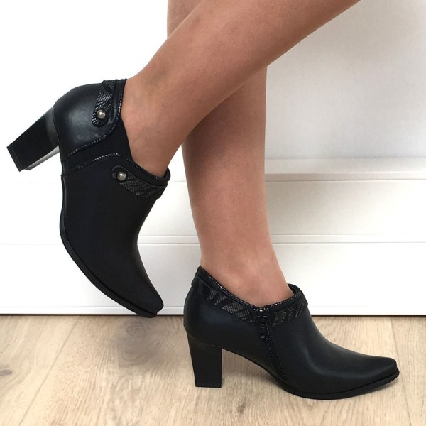 Bottines low boots, cuir mate noires, talon 6 cm, J.Metayer, Faocal ...