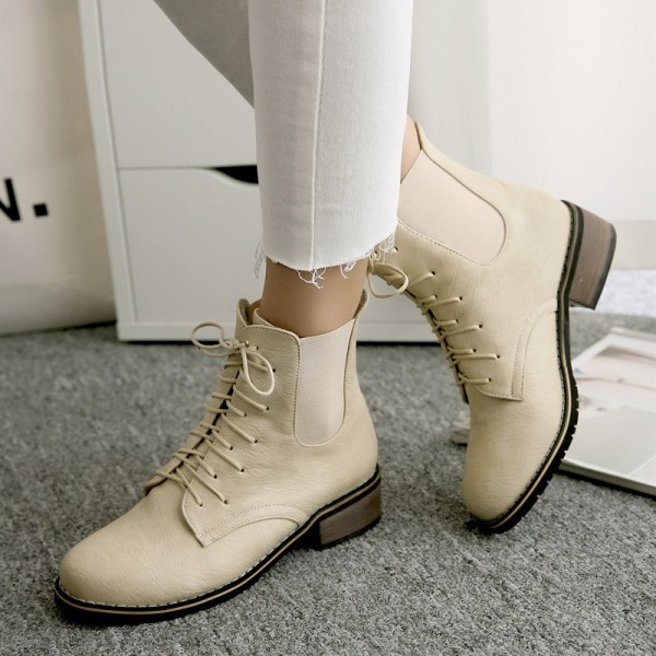 Bottines lacets, petits talons 3.5 cm, aspect cuir mate, beige crème ...