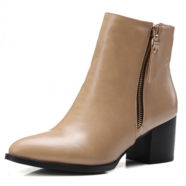 Bottines camel, aspect cuir mate, bouts pointus, Petits talons 6 cm ...