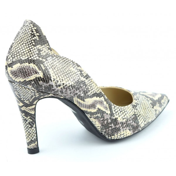 Escarpins Cuir motif serpent, beiges, bouts pointus, Talons 8 cm, Téva ...
