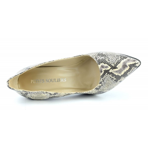 Escarpins Cuir motif serpent, beiges, bouts pointus, Talons 8 cm, Téva ...