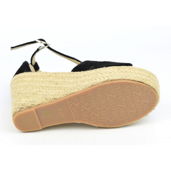 Sandales compensées, aspect daim, noires, Bellanie , femme petite pointure