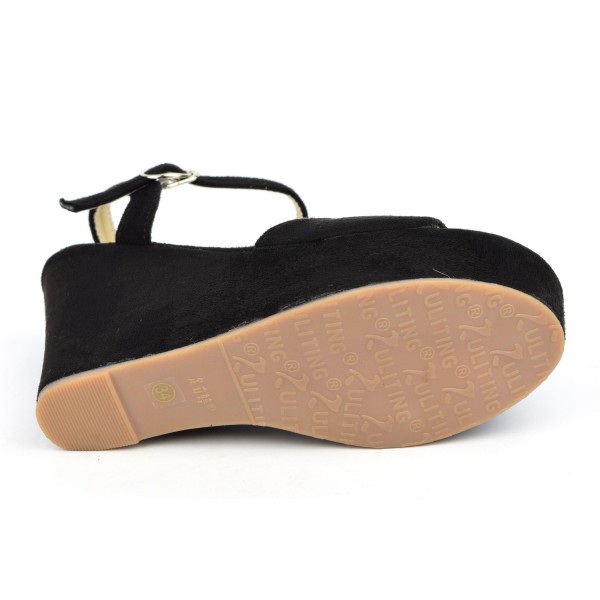 Sandales compensées, aspect daim, noires, Noram , femme petite pointure