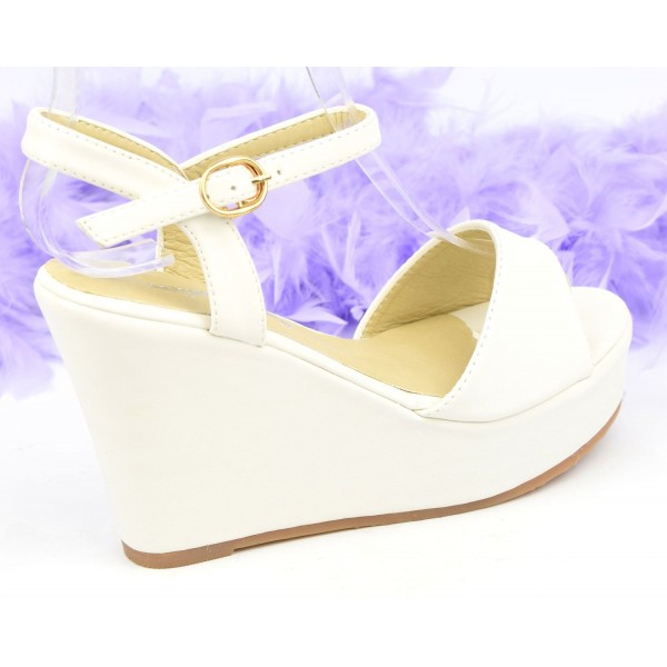 Sandales compensées, aspect cuir mat, blanches, Noram , femme petite ...