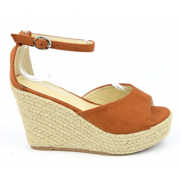 Sandales compensées, aspect daim, marrons, Delphinette
