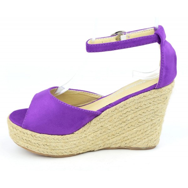 Sandales compensées, aspect daim, violettes, Delphinette