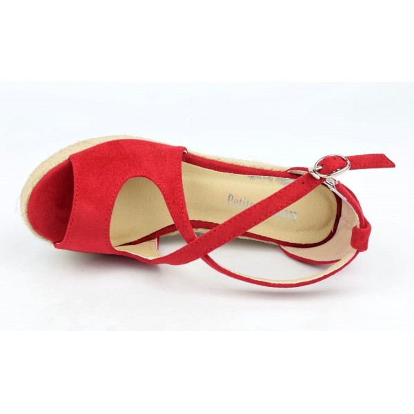 Sandales compensées, aspect daim, rouges, Bellanie , femme petite pointure