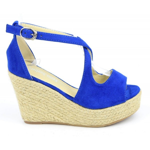 Sandales compensées, aspect daim, bleu royal, Bellanie , femme petite ...