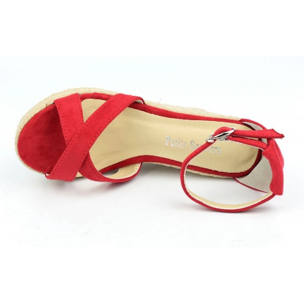 Sandales compensées, aspect daim, rouges, Maisila