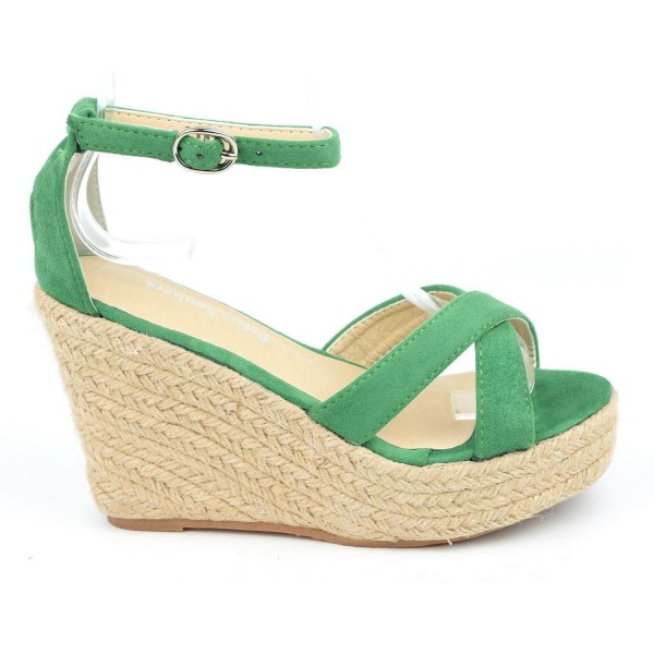 Sandales compensées, aspect daim, vertes, Maisila
