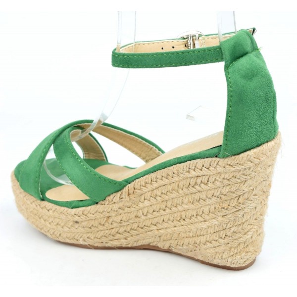 Sandales compensées, aspect daim, vertes, Maisila