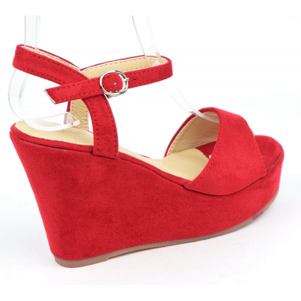 Sandales compensées, aspect daim, rouges, Noram , femme petite pointure