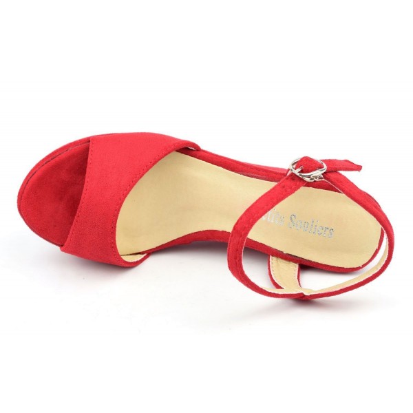 Sandales compensées, aspect daim, rouges, Noram , femme petite pointure