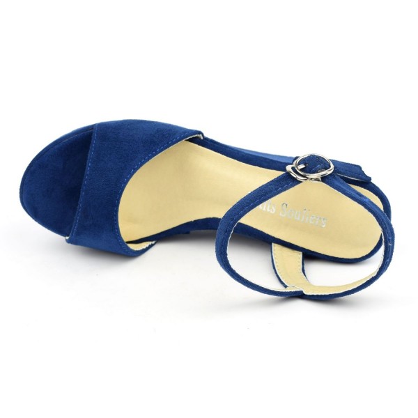 Sandales compensées, aspect daim, bleu marine, Noram , femme petite ...