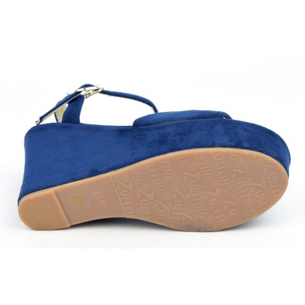 Sandales compensées, aspect daim, bleu marine, Noram , femme petite ...