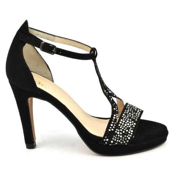 Chaussures de soirée petites pointures, cuir daim noir et strass, 6583 ...