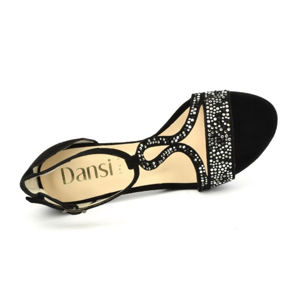 Chaussures de soirée petites pointures, cuir daim noir et strass, 6583 ...