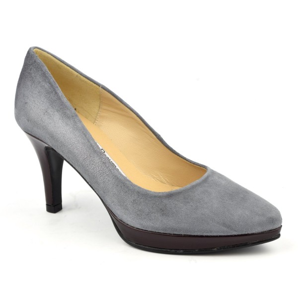 Escarpins plateforme, cuir daim gris, plateau et talon verni bordeaux ...