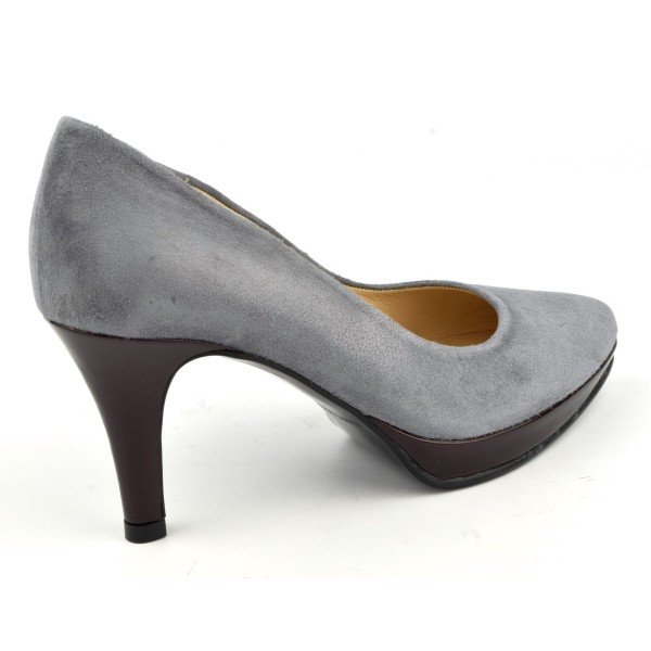 Escarpins plateforme, cuir daim gris, plateau et talon verni bordeaux ...