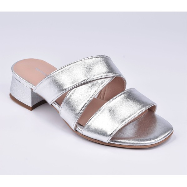 Mules Petits Talons, Cuir Argent, F2723, Brenda Zaro