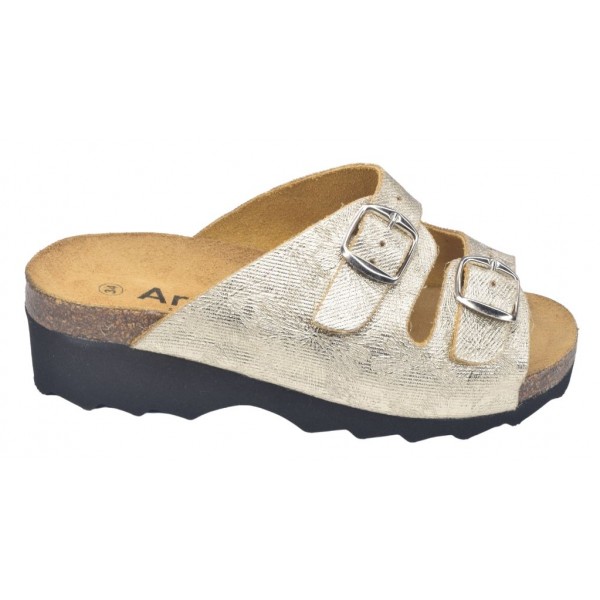 Mules Ajustables, Cuir Or, Gravé Taille 34-35 | Petits Souliers